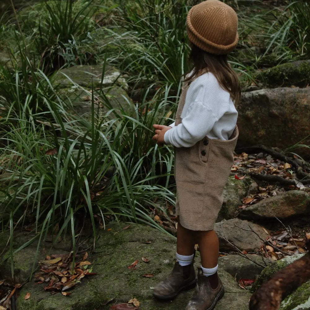 Kids & Toddlers Corduroy Short Overalls in Tan - Made From Organic Cotton